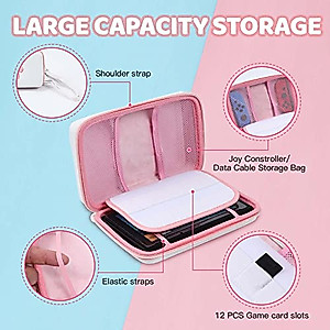 GFANSY Switch Carrying Case for Nintendo Switch OLED Model 2021 & Switch 2017, Hard Shell Portable Cover Storage Bag w/12 Game Card Slots for Nintendo Switch Console & Accessories