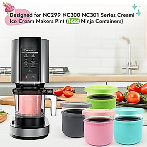 GINOYA Ice Cream Sleeve for Ninja NC301 Pints, 4pcs Reusable Insulated Neoprene Sleeves Accessories Compatible with NC300 NC299AMZ Series Ice Cream Maker Containers, 16Oz (Tups Not Included)