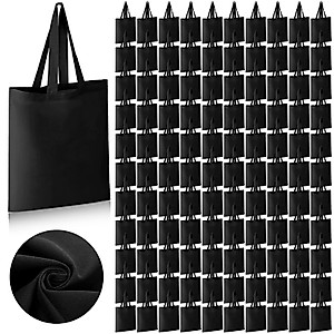 Roowest 120 Pieces Black Cotton Tote Bag Bulk 15 x 16 Inch Blank Shopping Cloth Bags Lightweight Reusable Grocery Black Tote with Long Handle for Women Men DIY Craft Gift