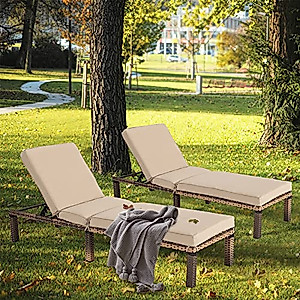 Haverchair Patio Rattan Chaise Lounge Chairs Adjustable Outdoor Lounge Chair Recliner PE Wicker Furniture with Cushion for Deck, Poolside, Backyard (2)