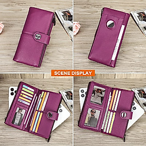 Leather three-layer womens wallet, mobile phone bag, long buckle leather wallet, certificate bag and zero wallet