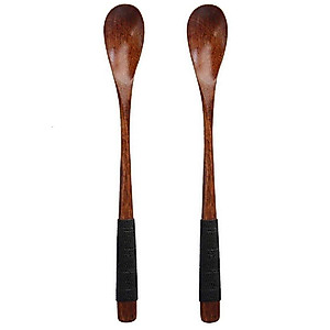 2 Set of Retro Handcrafted Wooden Long Coffee Tea Spoon Coffee Stirrers with Cable Tie
