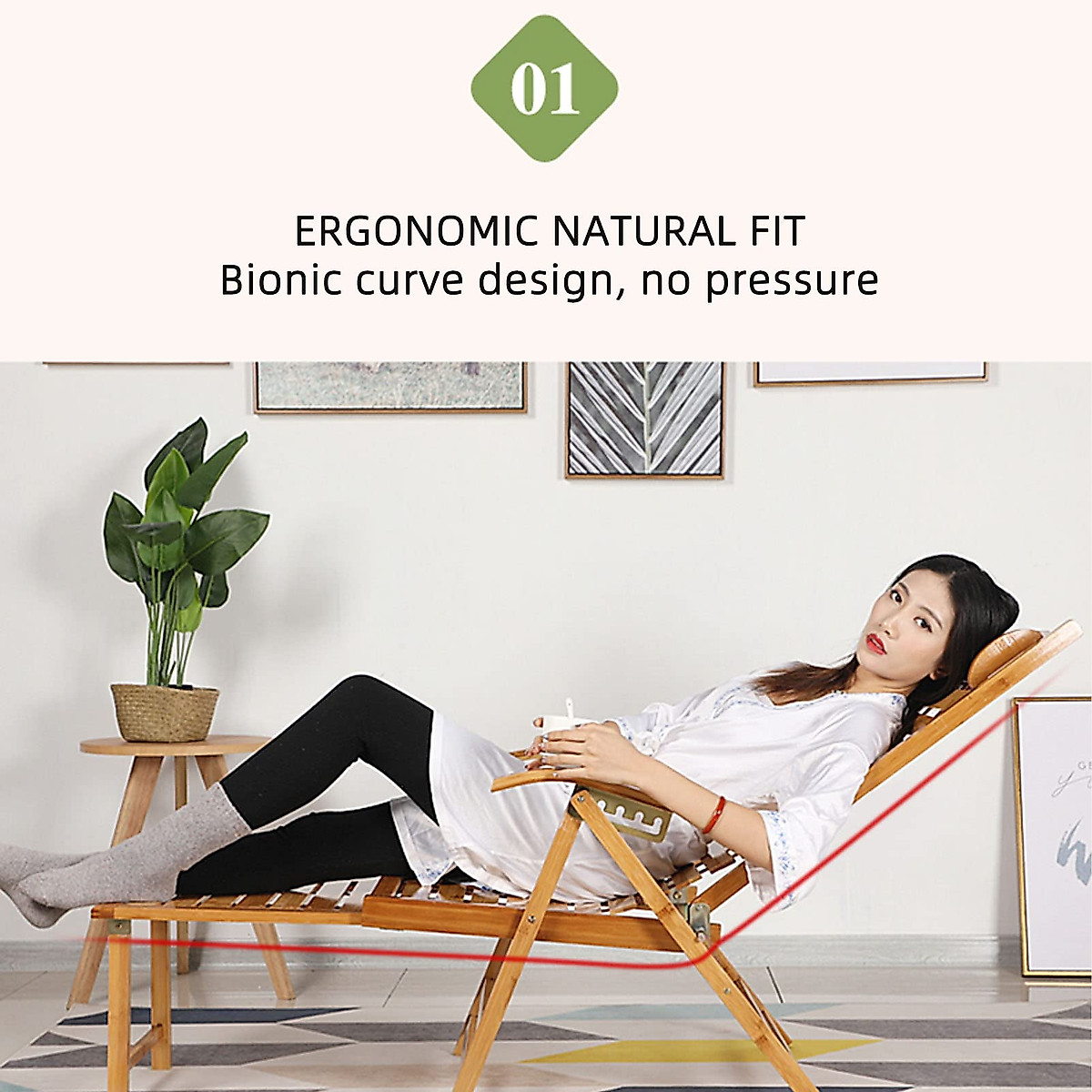 Lounge Chair, Outdoor Garden Furniture Chair Wooden Recliner Chair Bamboo Chaise Foldable Rocking Chairs Max Load 200kg