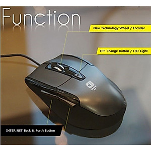 Noiseless USB Optical Gaming Computer Wheel Mouse 1600 DPI Super Quiet JNL-101K Black Silent