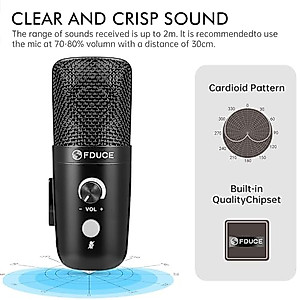 FDUCE USB Plug&Play Computer Microphone, Professional Studio PC Mic with Tripod for Gaming, Streaming, Podcast, Chatting, YouTube on Mac & Windows(Black)