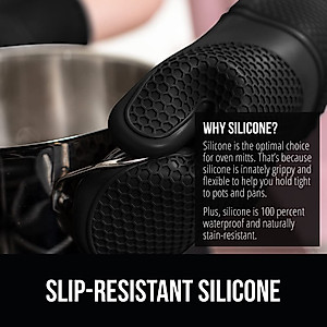 Gorilla Grip Resistant Silicone Oven Mitts and Cotton Oven Mitt, Silicone Oven Mitts Size 12.5 Inch, Cooking, Oven Mitts Size 13 Inch, Cooking Baking BBQ Gloves, Both in Black, 2 Item Bundle