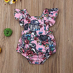 Axupico Baby Girl Romper Clothes Newborn One Piece Romper Floral Sleeveless Backless Ruffle Sleeve Princess Summer Clothes (Pink, 6-9Months)