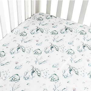 Sahaler Crib Sheet for Girl Boy Baby Polyester Fitted Crib Sheets for Standard Crib and Toddle Mattresses-Green sea Turtle...