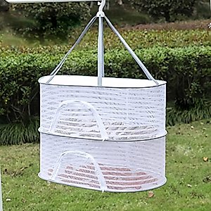 HOMEREFROM Drying Net, Foldable Flat Drying Rack Clothes Mesh Net - Hanging Drying Fish Net, for Shrimp Fish Fruit Vegetables Herb, with Zipper (Two-Layers)