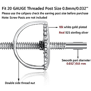 2 Pairs 18k Gold Plated Earring Screw Backs Replacement Sterling Silver Screw On Earring Backs for Diamond Studs, Hypoallergenic Secure Locking Earring Backs for Kid White Gold 6mm