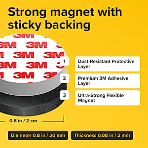 Magnetic Dots - Self Adhesive Magnet Dots (0.8" x 0.8") - Peel & Stick Magnetic Circles - Flexible Sticky Magnets - Sheets is Alternative to Magnetic Squares, Stickers, Strip and Tape (120 Pcs)