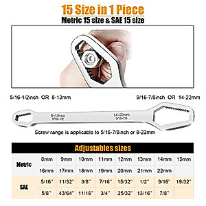 ZUZUAN Double End Multifunctional Universal Wrench,8mm-22mm Self-Tightening lazy Wrench Repair Tools, Chrome Vanadium Steel, Silver
