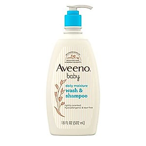 Aveeno Baby Daily Moisture Gentle Body Wash & Shampoo with Oat Extract, 2-in-1 Baby Bath Wash & Hair Shampoo, Tear- & Paraben-Free for Hair & Sensitive Skin, Lightly Scented, 18 fl. oz