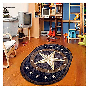 Furnish my Place 800 Texas Star Cowboy Area Kids Rug for Playroom, Bathroom & Kindergarten Classroom, Floor Mat, Texas Western Star Rustic, Multicolor (6'7"x9'2" Oval)