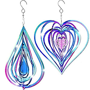 2 Pieces Wind Spinner 3D Wind Sculptures Flowing Stainless Steel Mirrored Patio Wind Chime Garden Decor for Valentine Garden Decoration Valentine's Day Present (Colorful)