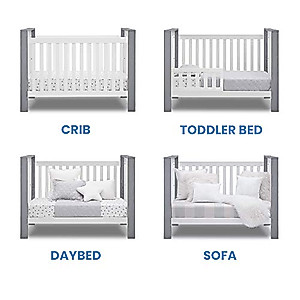 Delta Children Miles 4-in-1 Convertible Crib, Greenguard Gold Certified, Bianca White/Textured Cloud