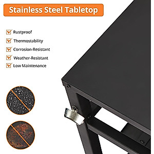 Bar Cart, Outdoor Grill Cart, Pizza Oven Stand, BBQ Prep Table with Wheels & Hooks, Side Handle, Double-Shelf Grilling Cart, Tabletop Griddle Cooking Station for Bar, Patio, Kitchen (Black)