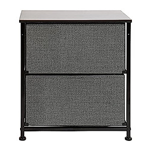 Flash Furniture 2 Drawer Storage Organizer - Black Cast Iron Frame and Wood Top - 2 Easy Pull Dark Gray Fabric Drawers