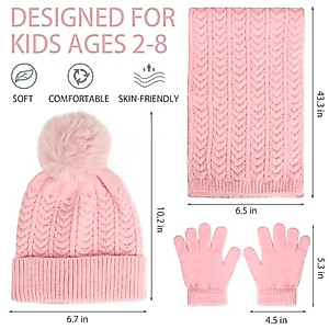 Chinyuti Kids Winter Beanie Hat Scarf Gloves Set, Toddler Winter Cap Knit Neck Warmer Gaiter Mittens for Children 2-8