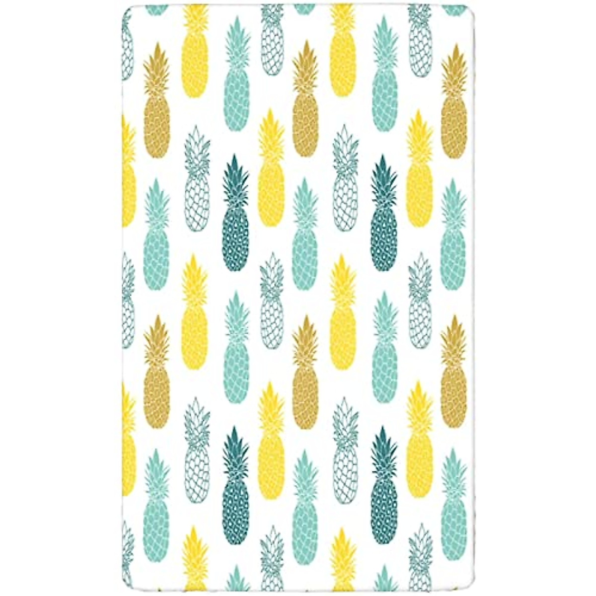 Pineapple Themed Fitted Mini Crib Sheets,Portable Mini Crib Sheets Soft and Breathable Bed Sheets-Baby Sheet for Boys Girls,24“ x38“,White and Multicolor