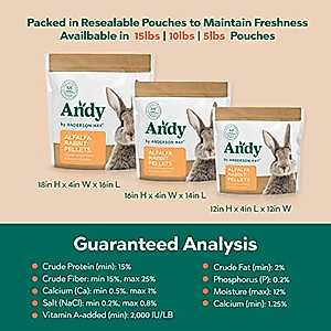 Andy Alfalfa Hay Pellets, Premium Bunny Food for Rabbits, Alfalfa Pellets for Pregnant Bunnies, Young Rabbit Food, Rich in Calcium and Protein, 5 lbs Bag