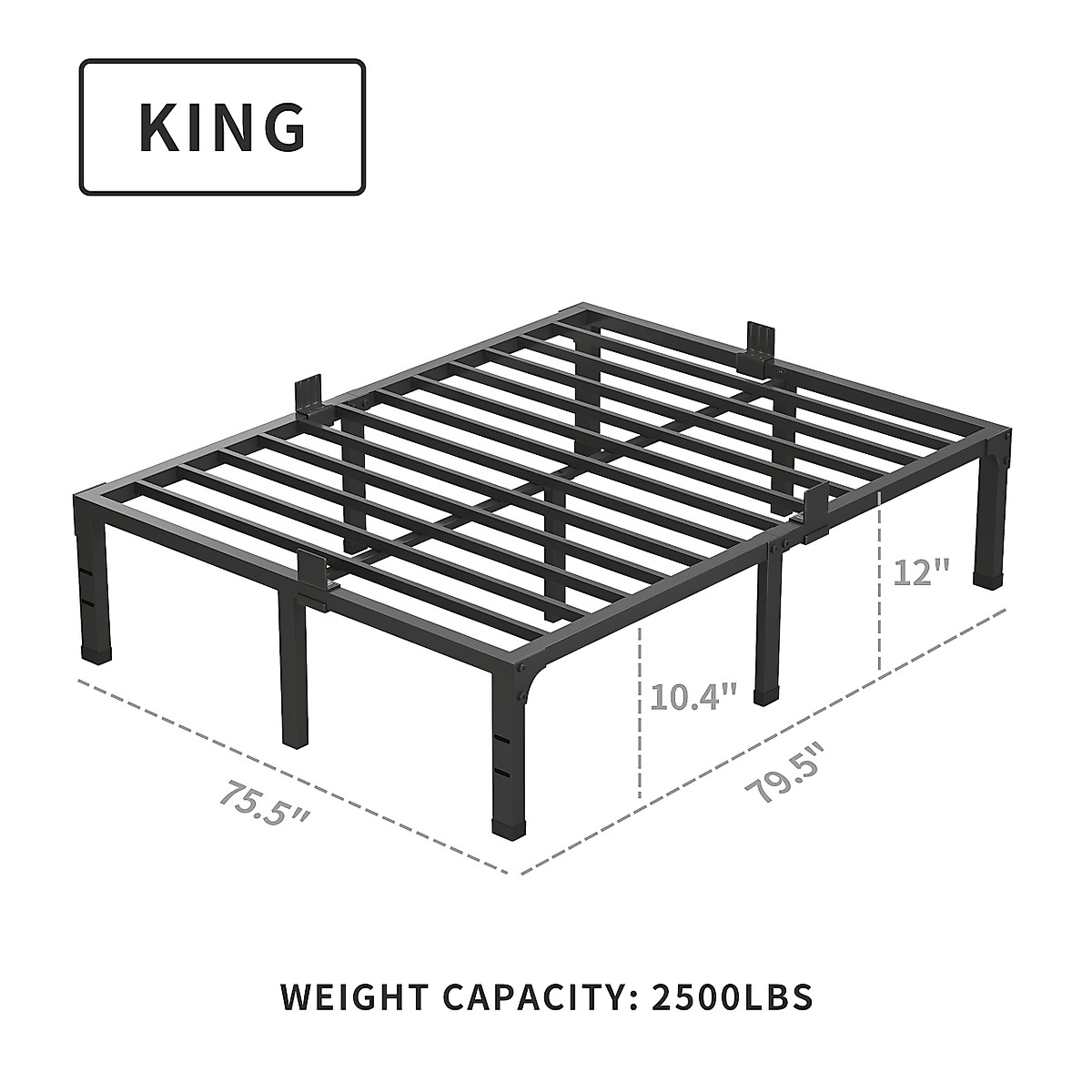 MAF 12 Inch King Size Bed Frames with Mattress Slide Stopper Black Heavy Duty Metal Platform Bed Frame Steel Slat Support, No Box Spring Needed, Noise Free, Easy Assembly