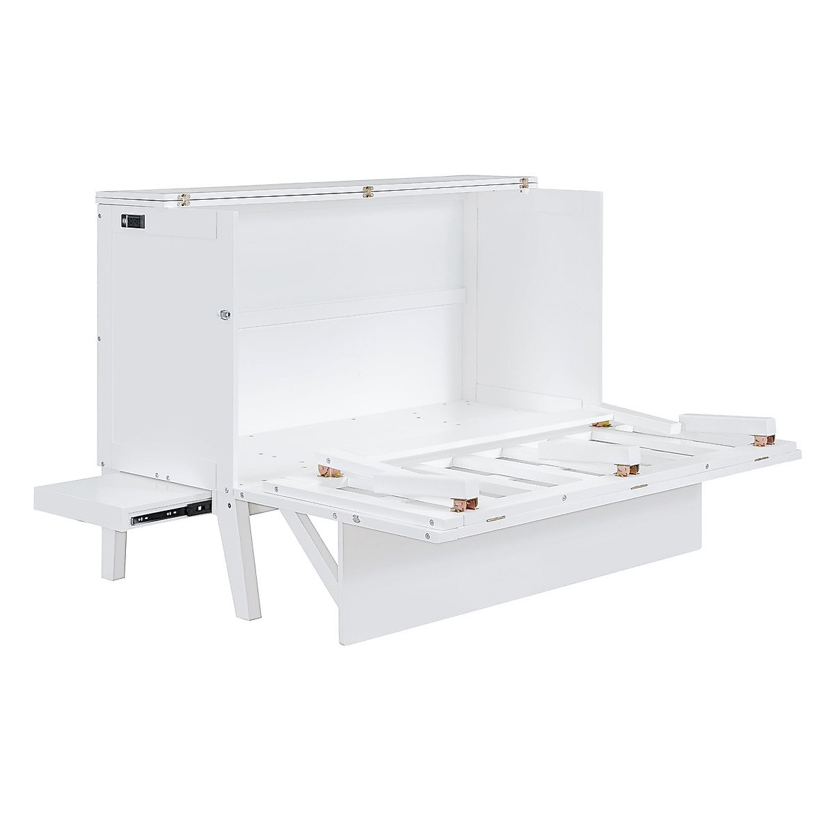 CKLMMC Queen Size Murphy Bed with USB Port and Removable Shelves on Each Side, Solid Wood Muti-Functional Cube Cabinet Bed for Home Office (White/W1)