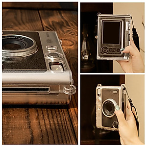 Rieibi Clear Protective Case for Fujifilm Instax Mini Evo Instant Camera - Hard Carrying Case Cover with Shoulder Strap