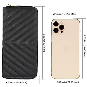 B BRENTANO Vegan Leather Double Zipper Pocket Wallet with Grip Hand Strap (Chevron Embroidered Black)