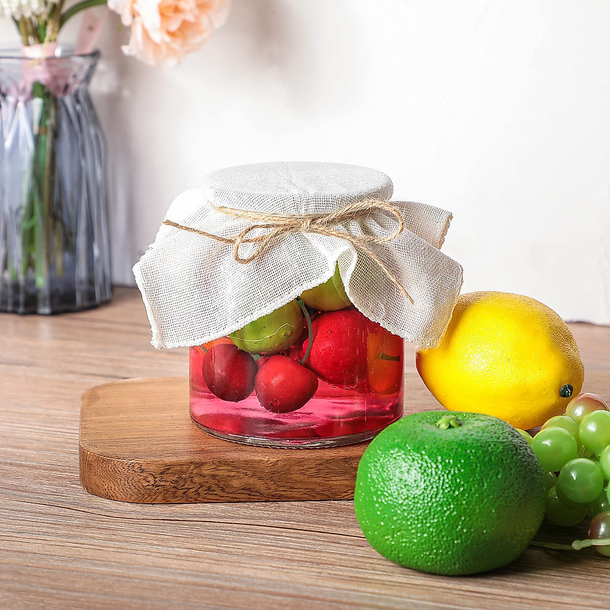 20 Pieces Unbleached Muslin Jar Cloth Covers Kombucha Covers Fermentation Breathe Muslin Covers 8 Inch Square Covers with 20 Rubber Bands and 5 Meters Jute Rope for Bottle Jar