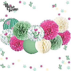 NICROHOME Baby Shower Decorations, 12PCS Green Cactus Hanging Tissue Pom Poms Paper Lanterns Confetti 50G for Rustic Wedding Decor Baby Shower Engagement Birthday