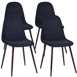 FurnitureR Set of 4, Fabric Side Mid Century Modern Room Comfy Upolstered Cushion Seat with Metal Legs for Home Kitchen Dining Chair, Blue