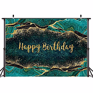 Ticuenicoa 7×5ft Emerald Green Backdrop Fluid Happy Birthday Photography Background for Men WomenMarble and Gold Glitter 30th 40th 50th 60th 70th Party Banner Decorations Photo Studio Props