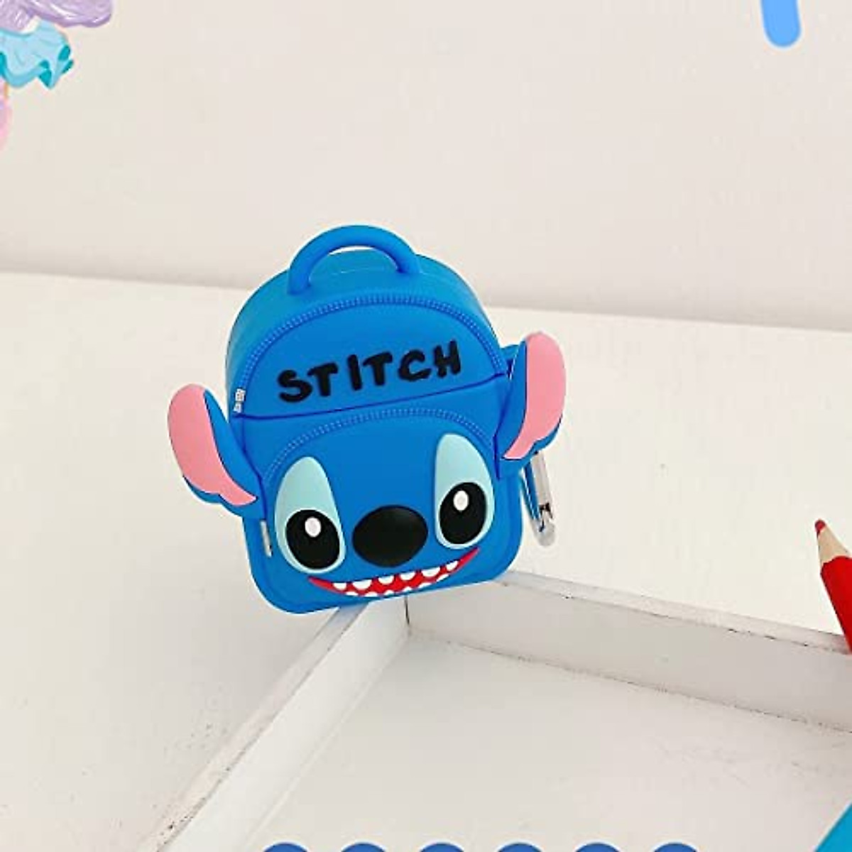 OINbxw Stitch Backpack Case for Airpods 2/1 Soft Silicone Airpods Charging case with Lanyard Keychain 3D Cute Fashion Funny Cartoon Shoulder Bag Design Protective Cover for Women Girls Airpod 2 case