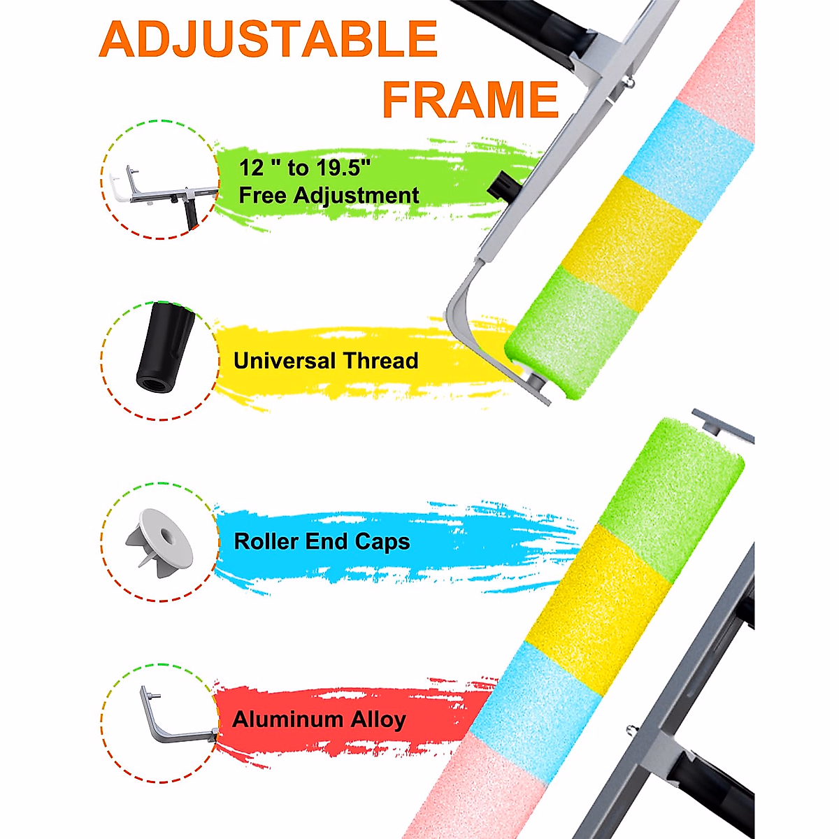 Buyplus 18 Foot High Reach Paint Roller with Lightweight Sturdy Aluminum 3-12FT Telescoping Extension Pole, Multi-Function Paint Roller Kit, House Paint Roller Brush for Walls, Ceiling, Decks, Doors
