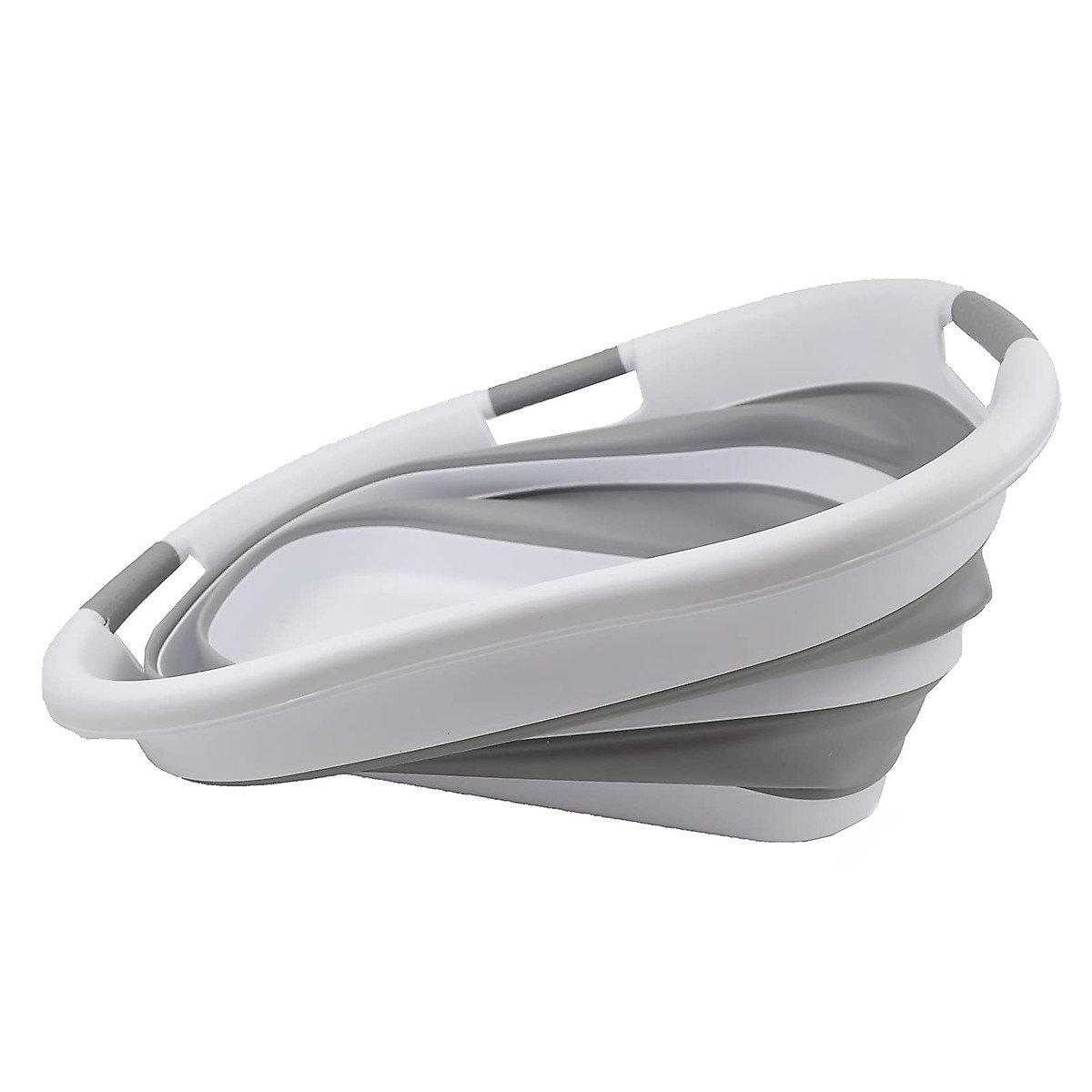 SAMMART 40L (10.5 Gallon) Collapsible Plastic Laundry Basket - Foldable Pop Up Storage Container/Organizer - Portable Washing Tub - Space Saving Hamper/Basket (1, White/Grey)