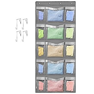VERONLY Weekly Hanging Closet Organizer for Kids,Day of Week Kids Clothes Organizer,School Clothing Storage Monday to Friday Hanging Closet Organizer Shelves for Bedroom,Bathroom,Dorm (Grey)