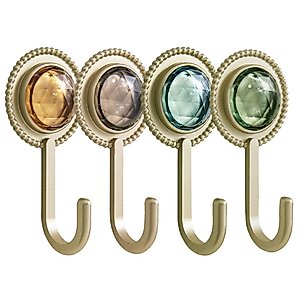 Luxshiny Heavy Duty Adhesive Hooks, 4pcs Jeweled Wall Mount Hangers Hanging Coat Hooks Decorative Towel Hangers for Kitchen Bathroom