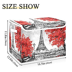 Krafig Abstract Art Paris Eiffel Tower Foldable Storage Box Large Cube Organizer Bins Containers Baskets with Lids Handles for Closet Organization, Shelves, Clothes, Toys