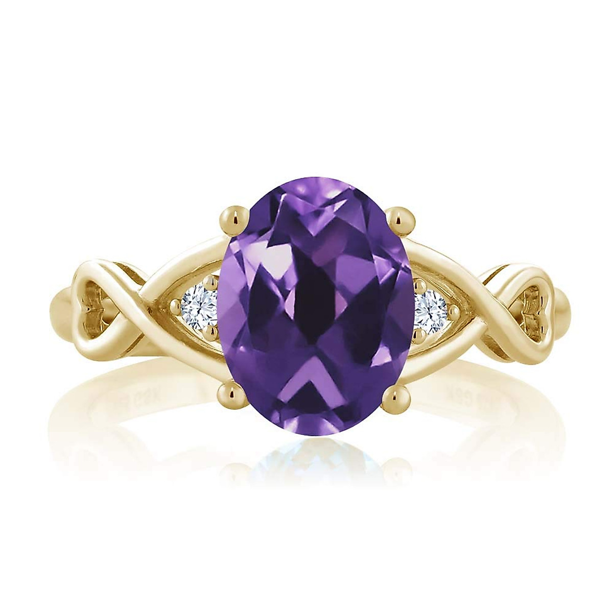 Gem Stone King 18K Yellow Gold Plated Silver Oval Purple Amethyst Women Ring (1.75 Cttw, Gemstone Birthstone, Available In Size 5, 6, 7, 8, 9)