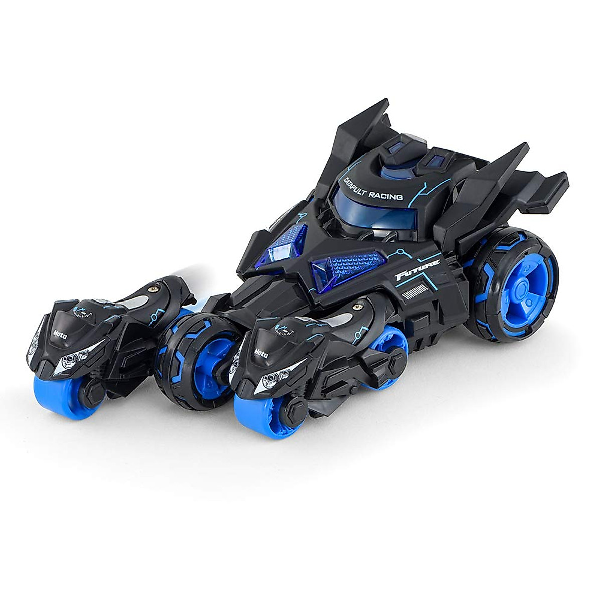 Pull Back Cars Toys, Pull Back Vehicles Motorcycle Launcher Toy Die-cast 3 in 1 Catapult Race Trinity Chariot (Black)