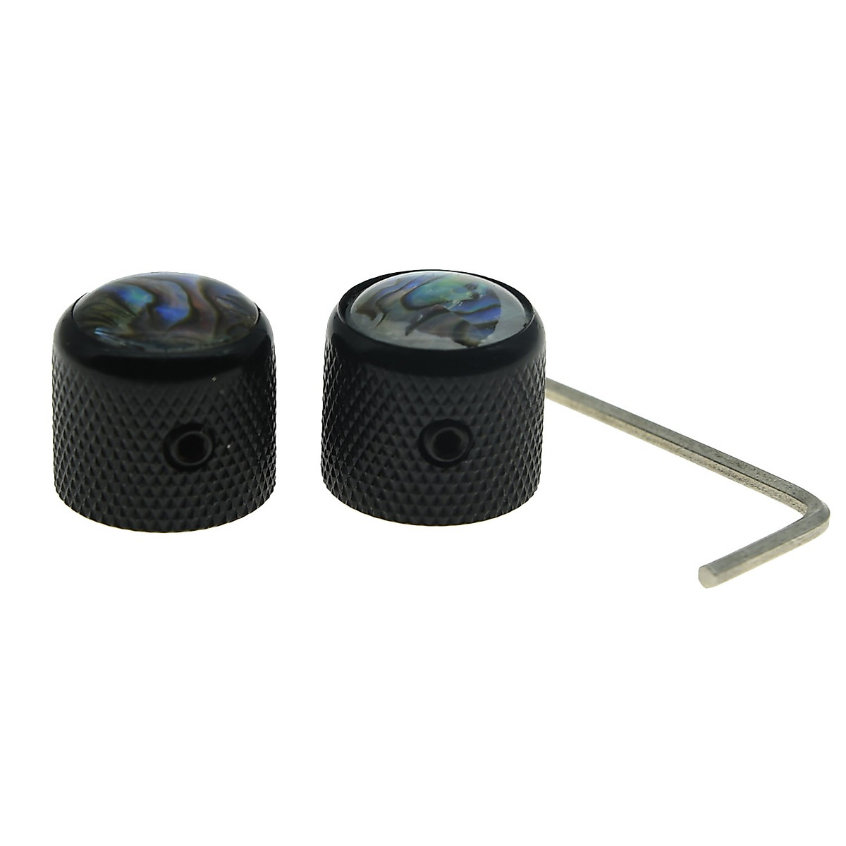KAISH Black Set of 2 Abalone Top Guitar Knobs Dome Knobs Bass Knob with Set Screw for Tele/Telecaster