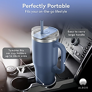 ALBOR 40 oz Tumbler With Lid and Straw, Leak Proof Durable Stainless Steel Insulated Tumbler With Handle, Spill Proof Water Bottles With Straw (Blue, 40 oz)