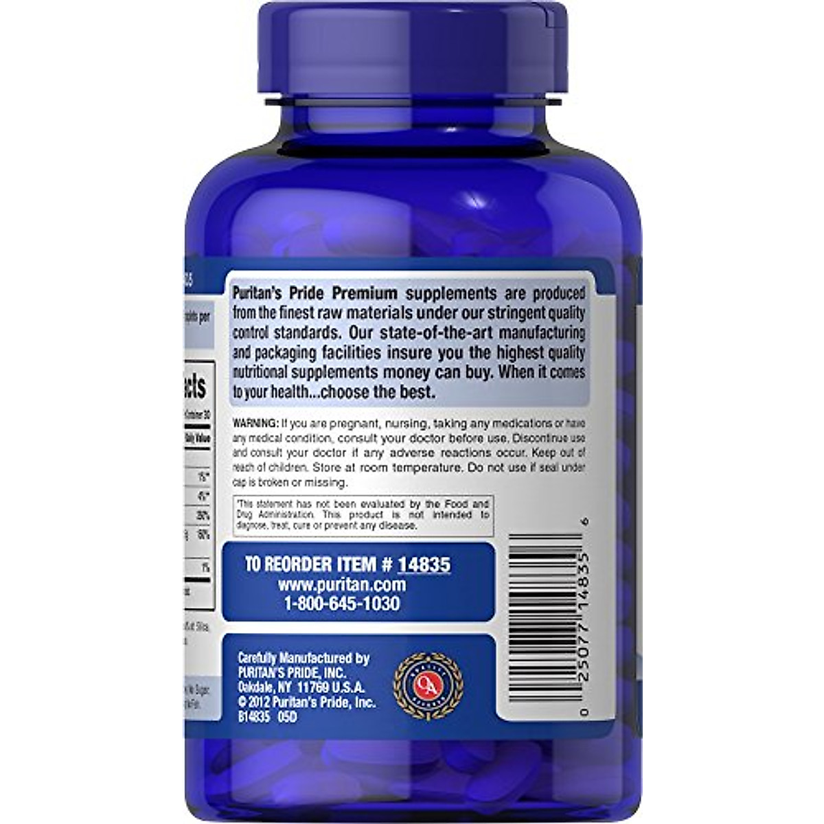 Puritan's Pride Calcium 1500 mg with Vitamin D 1000 IU-120 Coated Caplets, 120 Count (Pack of 1) (14835)