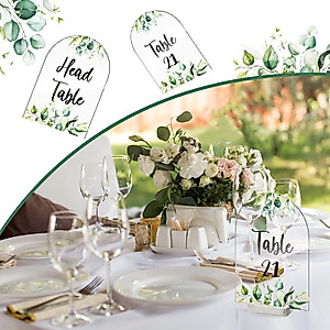 Jetec 26 Pcs Acrylic Wedding Table Numbers 1-25 Printed 4 x 6 Inch Clear Acrylic Table Signs Greenery Floral Arched Place Cards for Wedding Reception Bridal Shower Baby Shower Table Centerpiece Decor