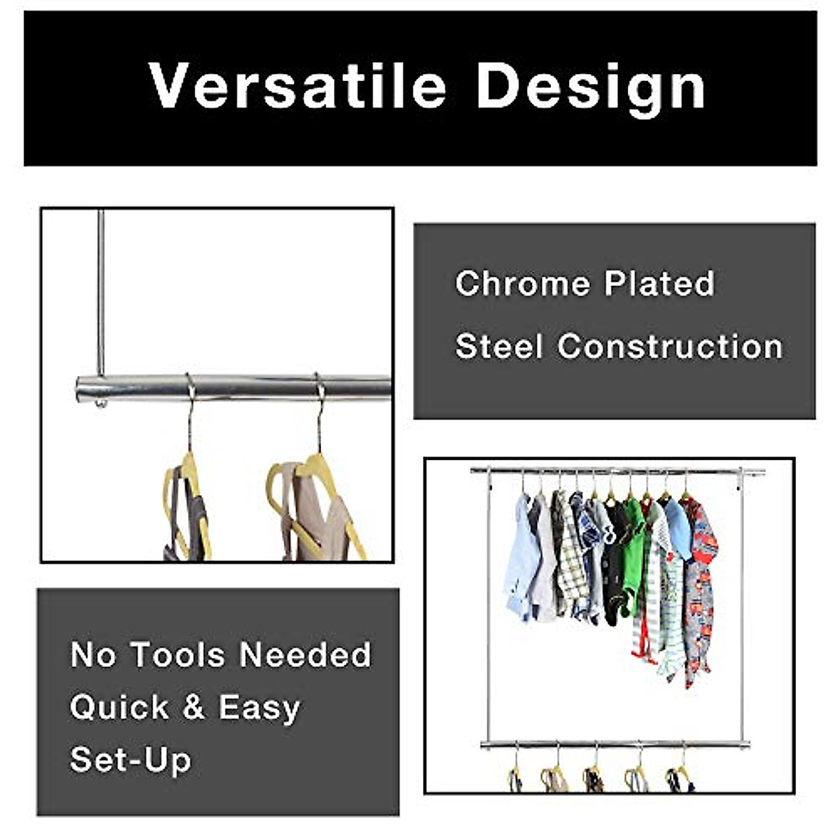 Smart Design Closet Doubler w/Hook Arms - Steel Metal - Suits, Pants, Clothing Storage - Home Organization (30 x 34 Inch) [Chrome]