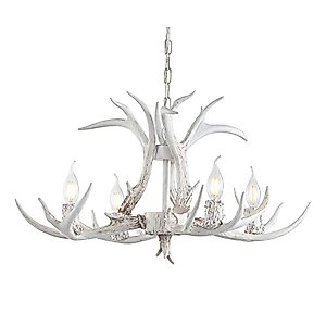 JONATHAN Y JYL6301B Eldora 26" Adjustable Resin Antler 4-Light LED Chandelier, Glam, Rustic,Cottage,Transitional, Dimmable Dining Room, Living Room, Kitchen, Foyer, Bedroom, White