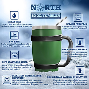 Army Green North Stainless Steel Vacuum Insulated 5-Piece Tumbler Set, 30 oz, Travel Mug For Home, Office, School – Like Yeti Tumbler For Ice Drink & Hot Beverage