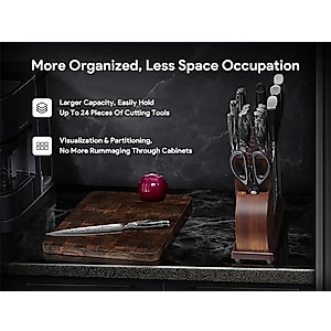 Piklohas Kitchen Knife Sets For Kitchen With Block, 14 Pieces With Magnetic Knife Holder, German High Carbon Stainless Steel Damascus Pattern Chef Knife Set With Sharpener, Steak Knives, Black