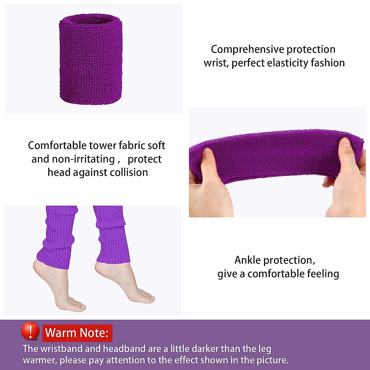 SATINIOR 80s Leg Warmers Set for Women Neon Workout Outfit, 80s Costumes Accessories Leg Warmers Running Headband Wristbands for Girls Party (Purple)